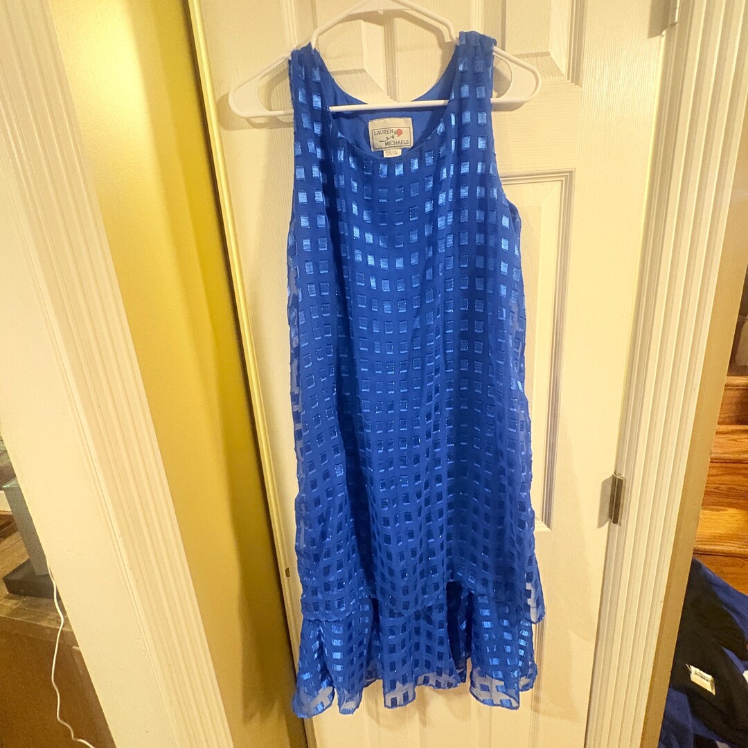 Vintage Lauren Michaels Blue Flowing Midi Sundress With Geometric ...