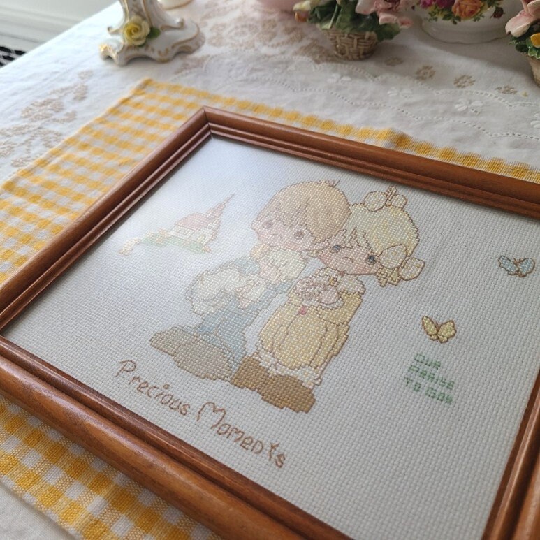 Vintage Framed Precious Moments Cross Stitch - Etsy