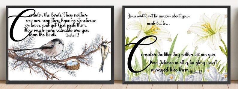Luke 12 Bible Verse Watercolor Art/ Set of 2 Prints on Consider the ...