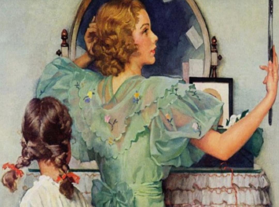 Vintage Art Print , Norman Rockwell/mom and Me/ Makeup Vanity Mirror/my ...