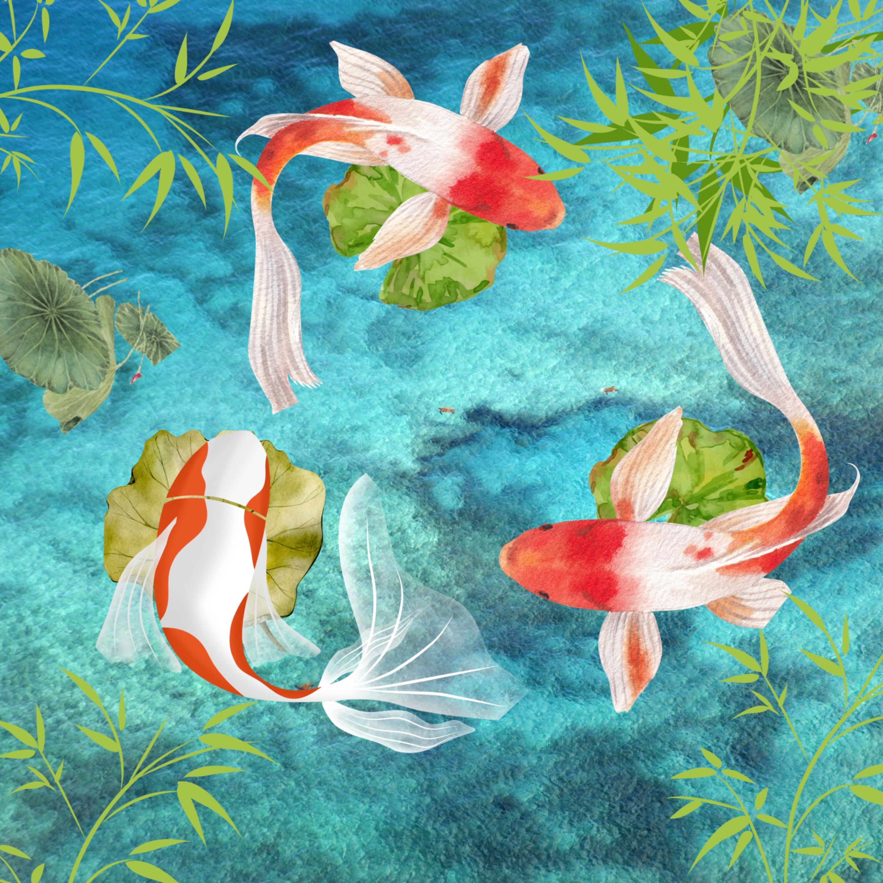 Japanese Koi Watercolor:tropical Fish Asian Design, Koi Fish Wall Art ...