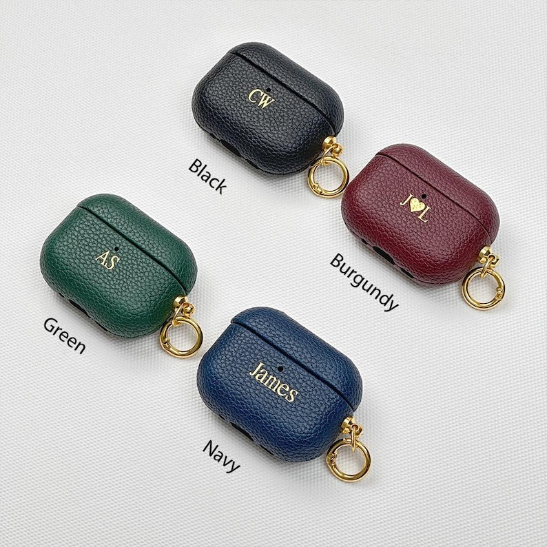Personalized Vegan Leather Airpods Case – Custom Embossed Gold Foil ...