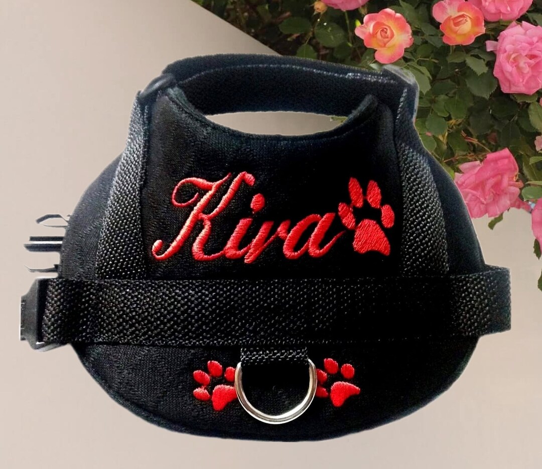 Personalized Embroidered Dog Harness, Black, Sizes S, M, L, XL, XXL ...