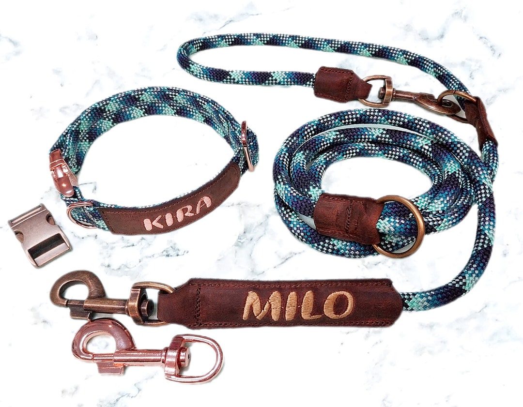 Personalized Dog Leash or Collar, Rope Leash Embroidered, Double ...