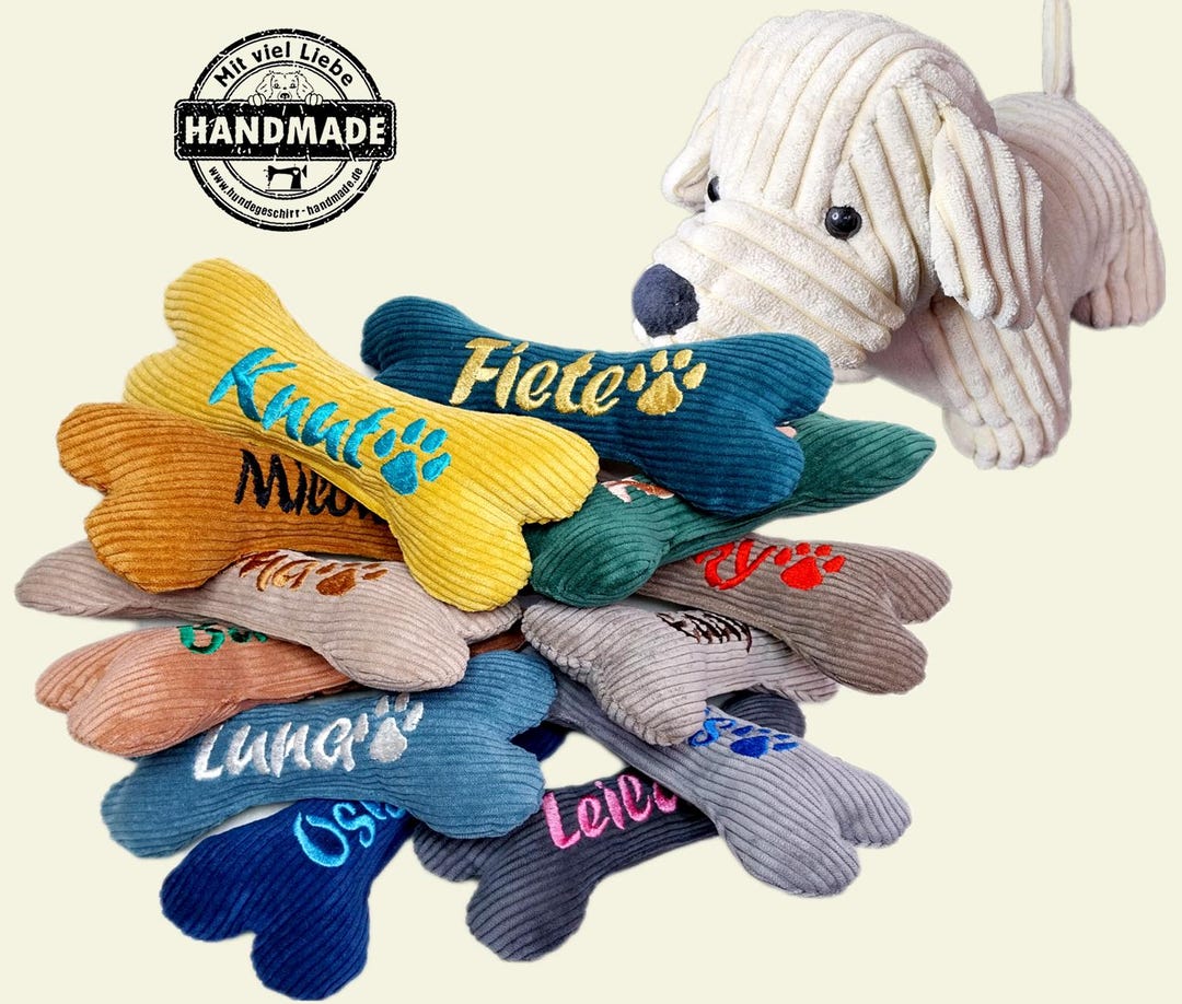 Dog Bone 19 Cm Embroidered With Name Toy Dog Toy Personalized With Squeaker or Rattle Bone Dog ...