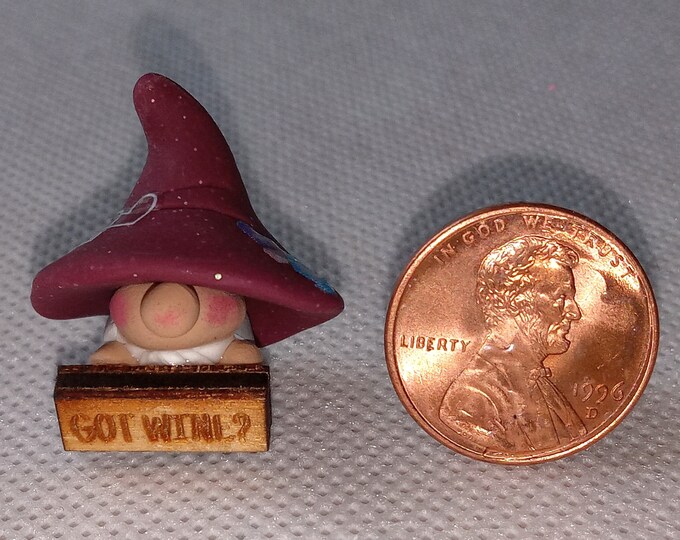 Miniature Handmade Gnome Holding Small Wood WINE Sign, Polymer Clay ...
