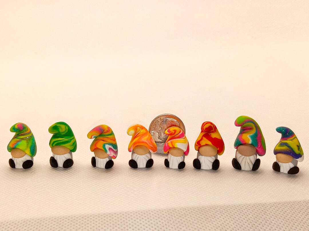 Group of 8 Miniature Clay Gnomes, Fairy Garden Gnomes, Handmade Little ...