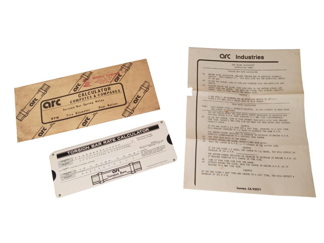RARE 1978 ARC Torsion Bar Rate Slide Calculator / Gear Ratio Calculator ...