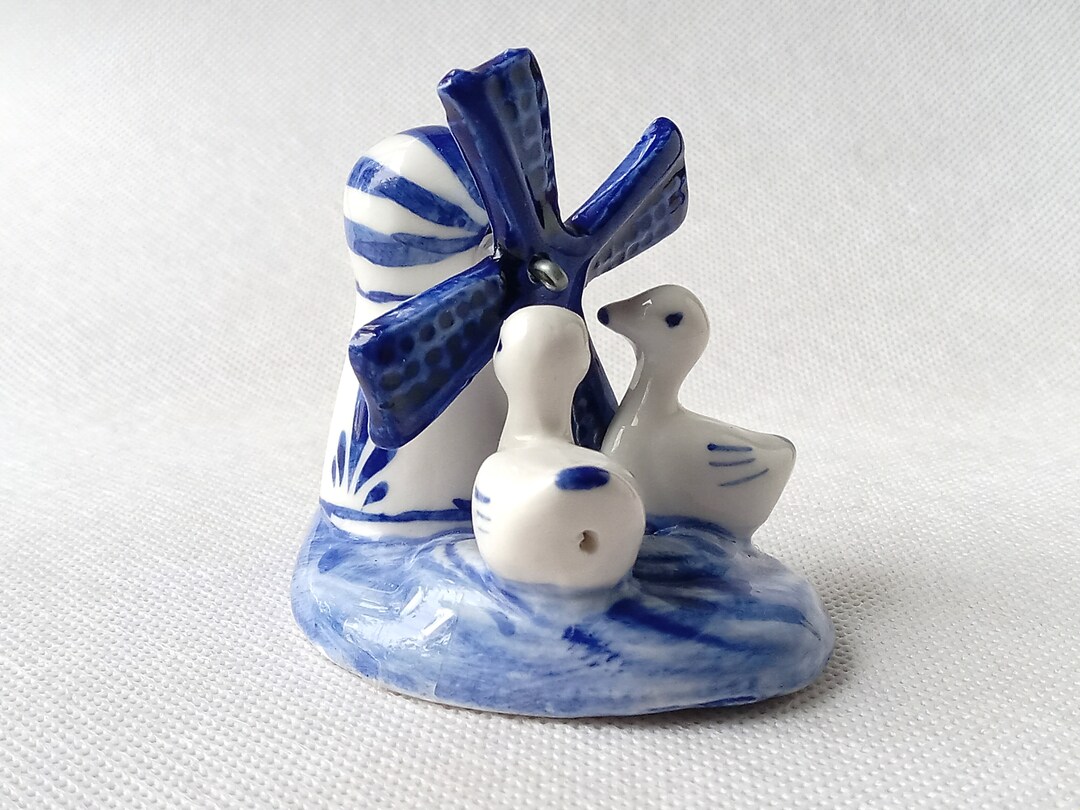 RARE Vintage Delft Holland Figurine, Blue & White, Windmill With Ducks ...