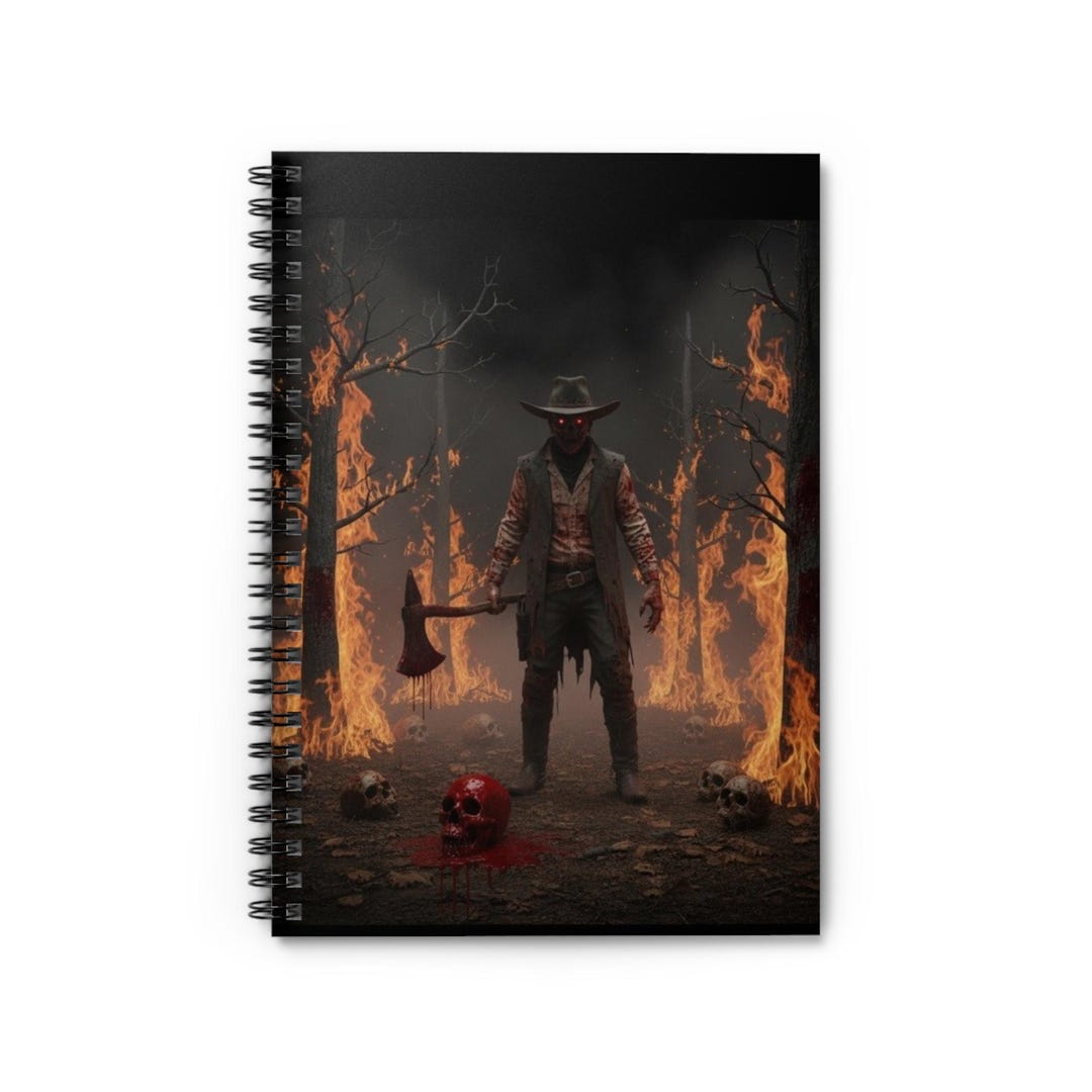 Dark Horror Cowboy With Axe Spiral Notebook | Horror Forest, Burning ...