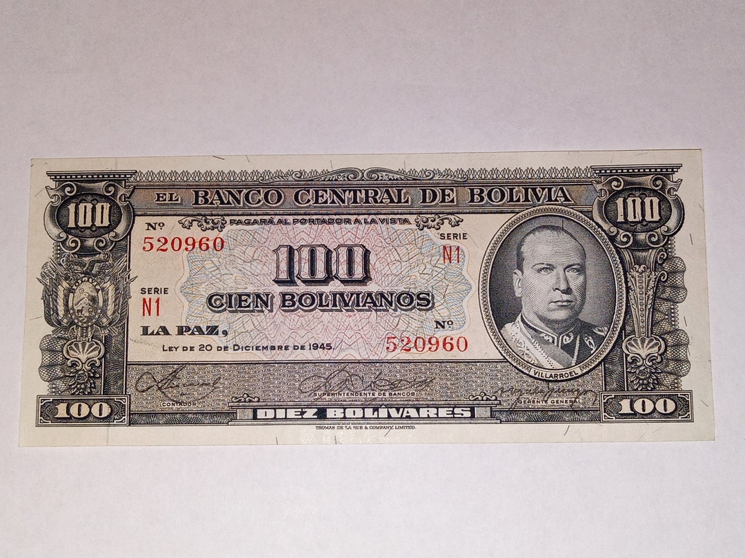 1945 Vintage Paper Money, Bolivian Pesos Cien 100 Banknote Currency - Etsy