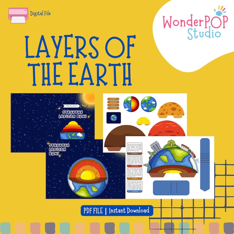 Earth Layers Pop-up Book Digital Files | Educational Craft Template ...