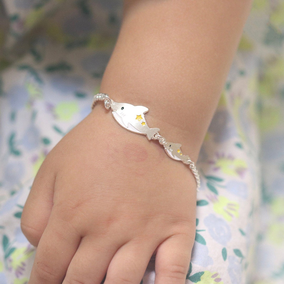 Personalized Sterling Silver Baby Shark Bracelet | Custom Engraved ...