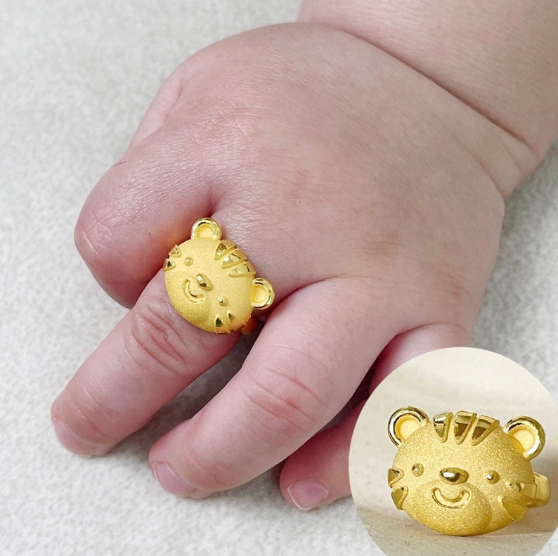 Gold Smile Tiger Baby Ring 24K 0.999 Pure 3.75g 한돈 Dol Ring Engraved ...