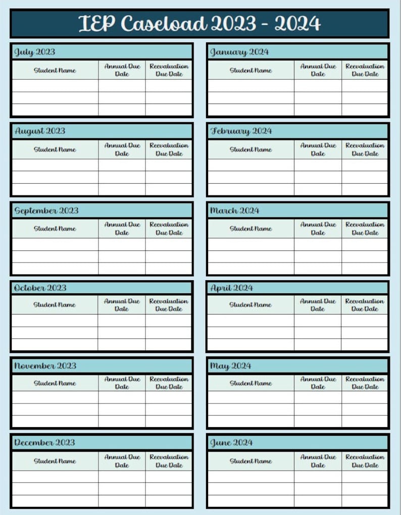 IEP Caseload Organizer/calendar - Etsy