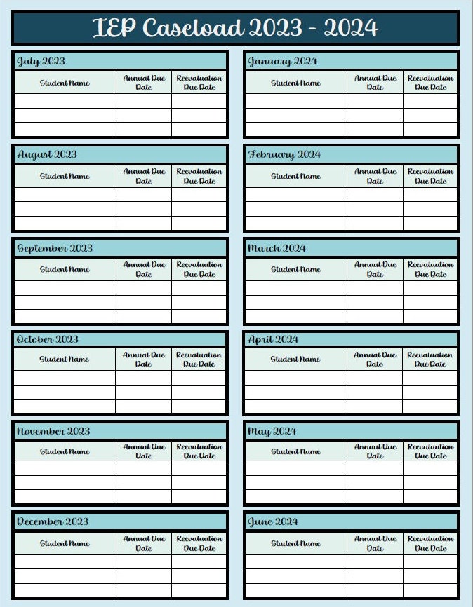 IEP Caseload Organizer/calendar - Etsy
