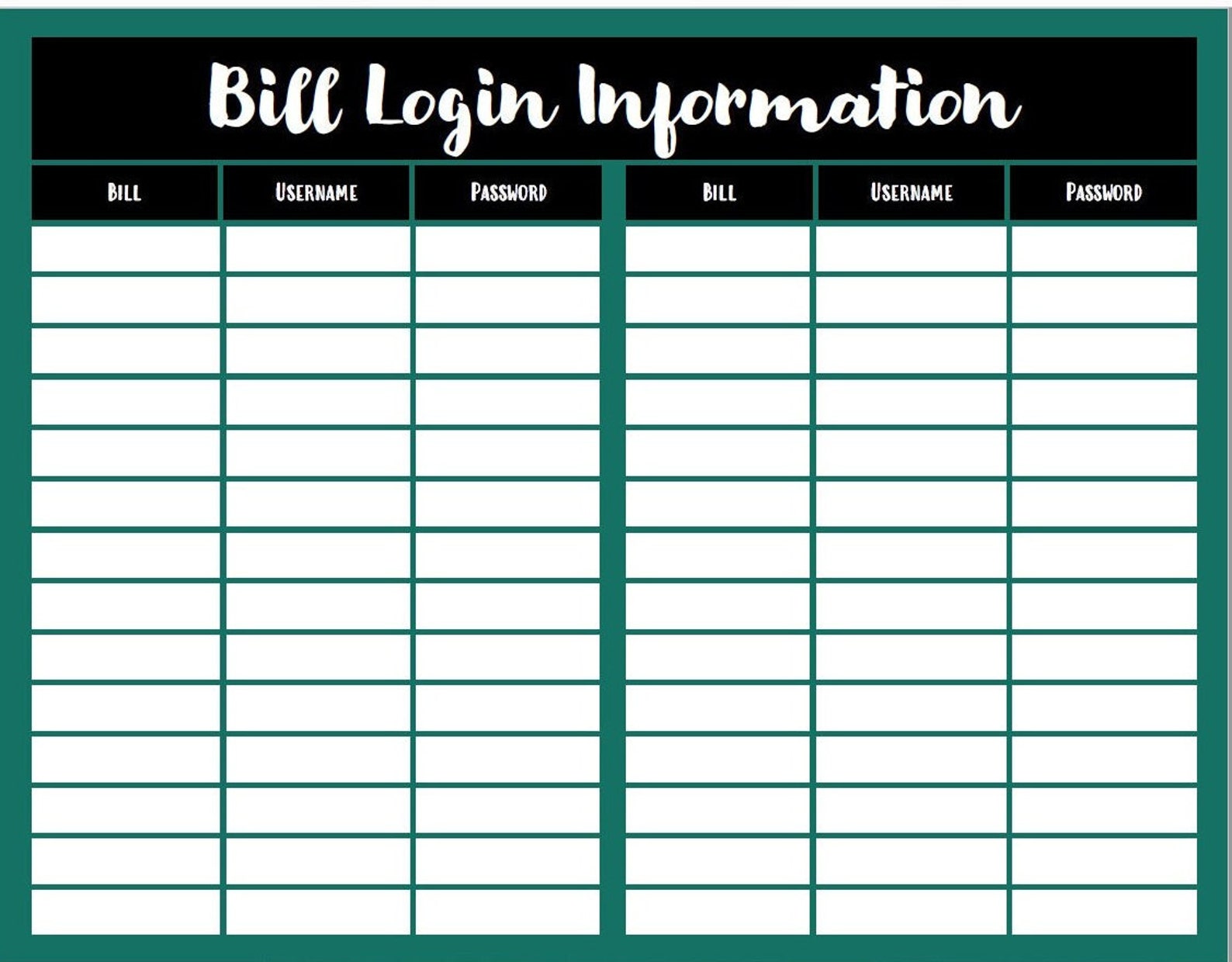 Monthly Bill and Login Organizer - Etsy