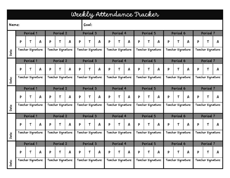 Weekly Attendance Tracker - Etsy