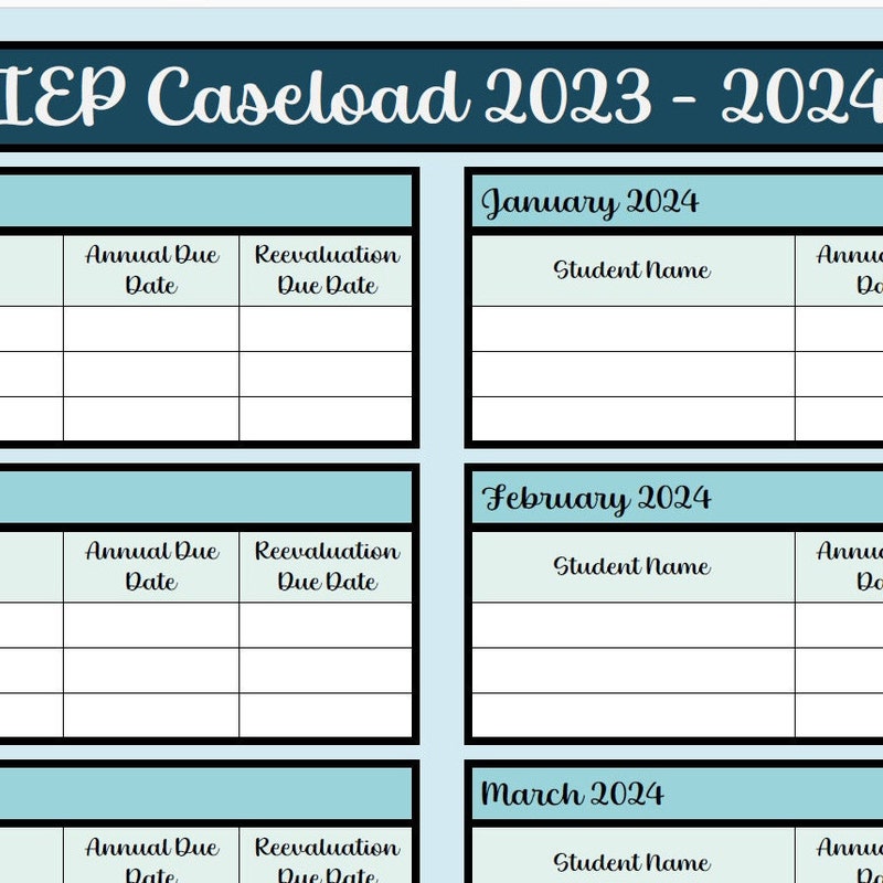 Iep Caseload Calendar - Etsy