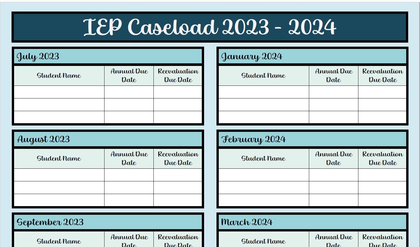 IEP Caseload Organizer/calendar - Etsy