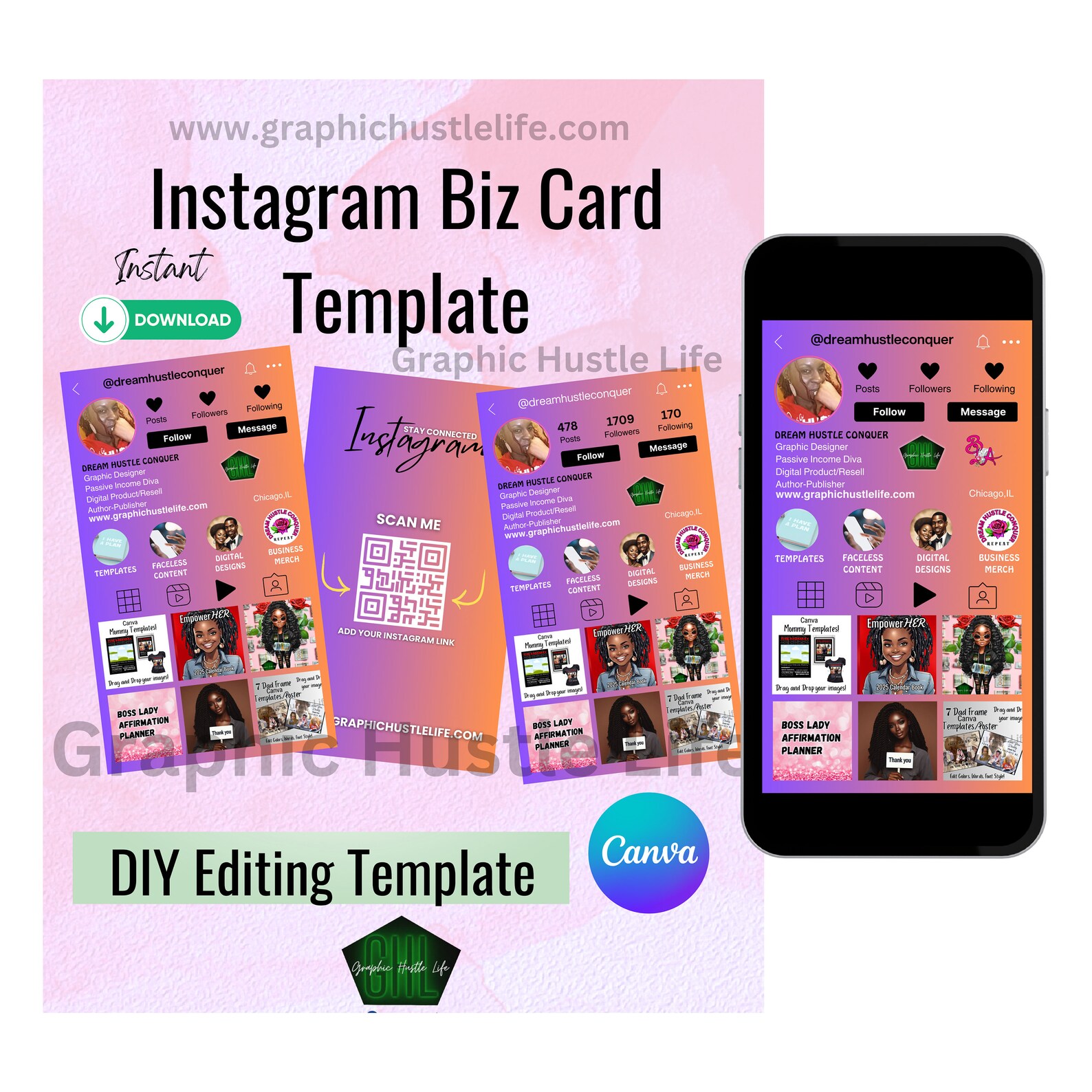 Instagram Biz Card Bundle, Instagram Biz Card Template,instagram Canva ...