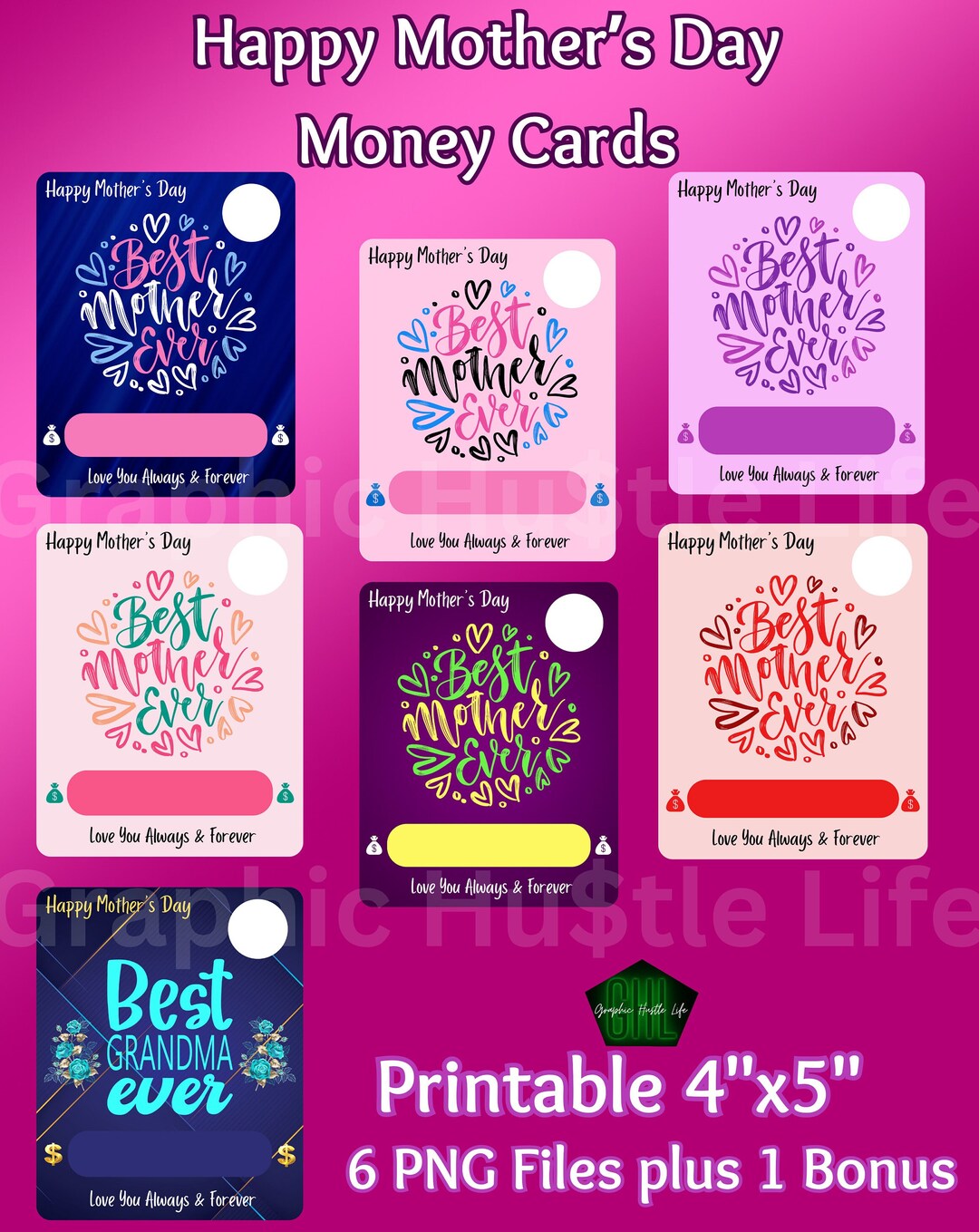 Printable Mother's Day Money Cards Png Bundle, Best Mom Ever - Etsy