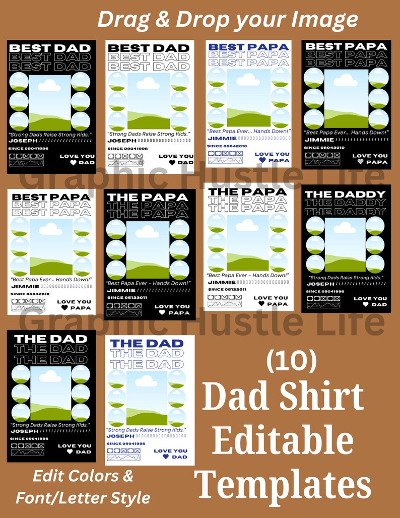 Dad Shirt Editable Template Bundle, Fathers Day Shirt Template, Fathers ...