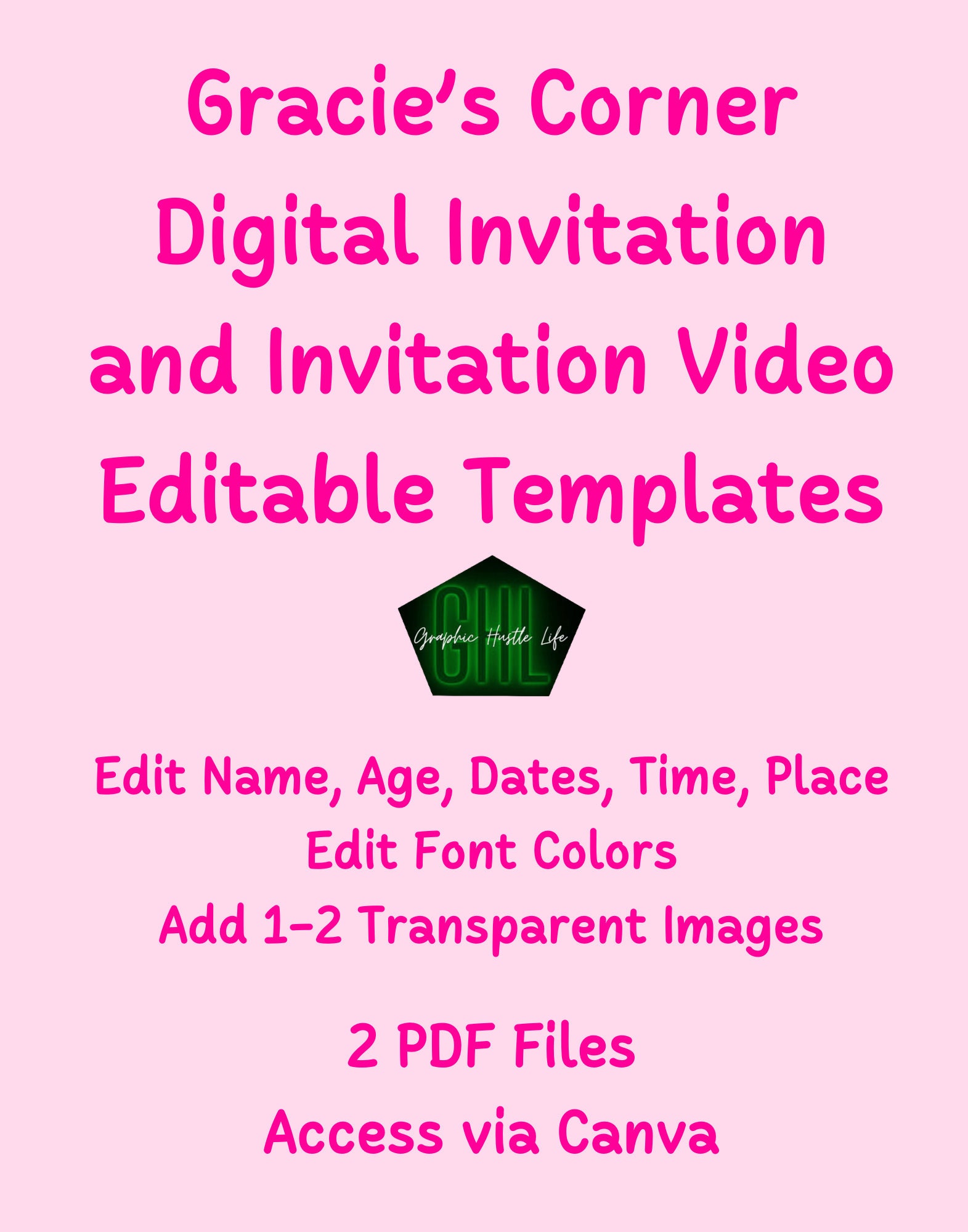 Gracie Birthday Invitation & Video Bundle, Editable Template, Girls ...
