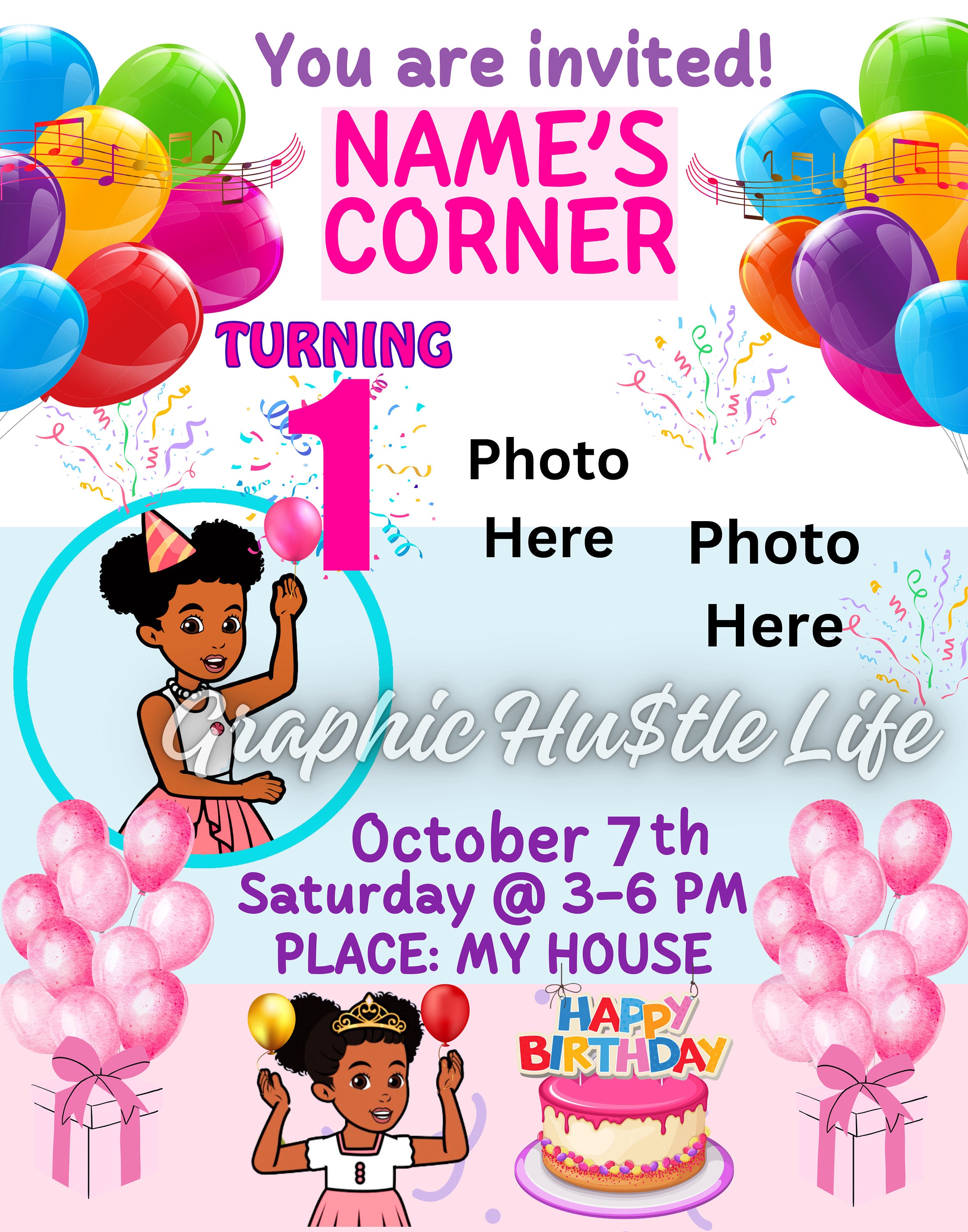 Gracie Birthday Invitation & Video Bundle, Editable Template, Girls ...