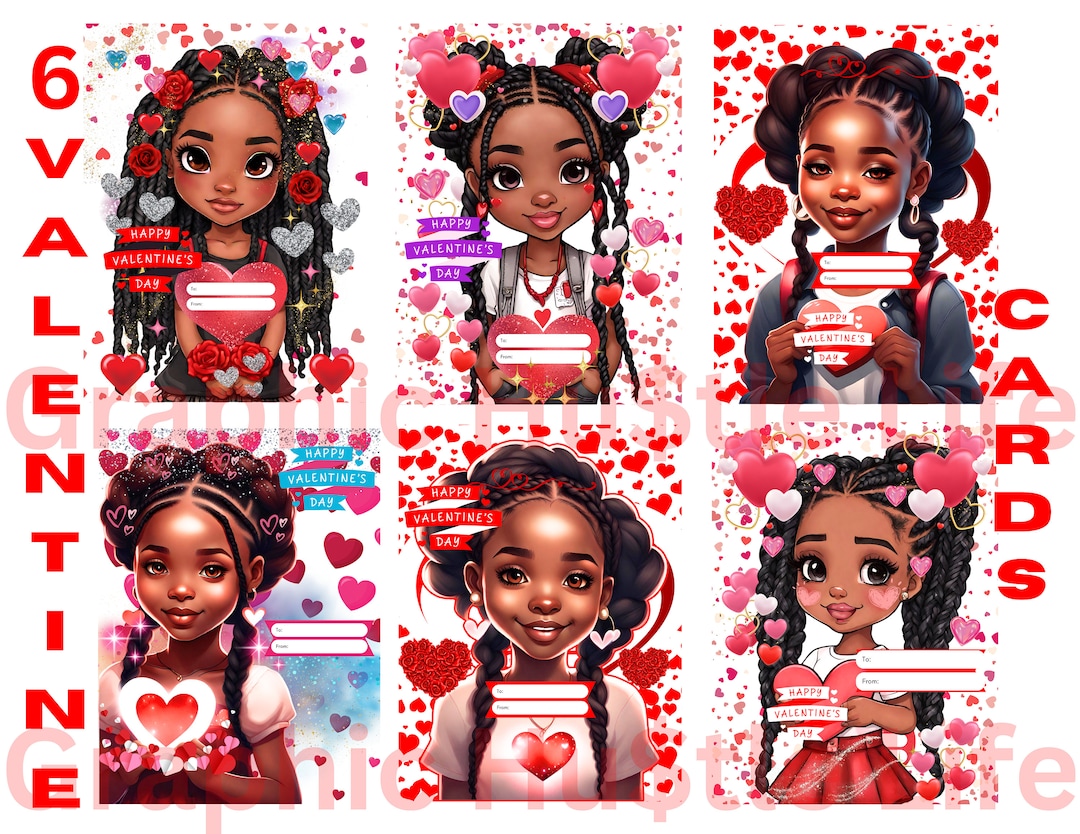 12 Valentine's Day Cards Bundle, Cute Black Girl Valentine Day Cards ...