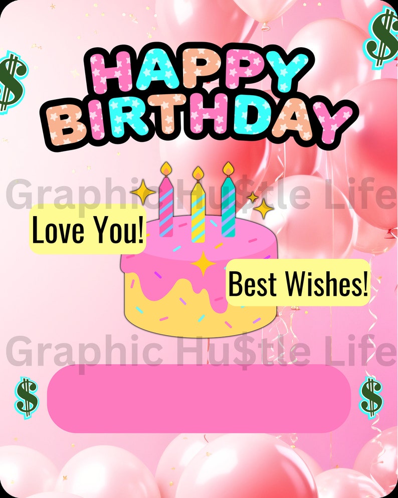 Printable Kids Birthday Money Cards Png Bundle, Birthday Money Card Png ...