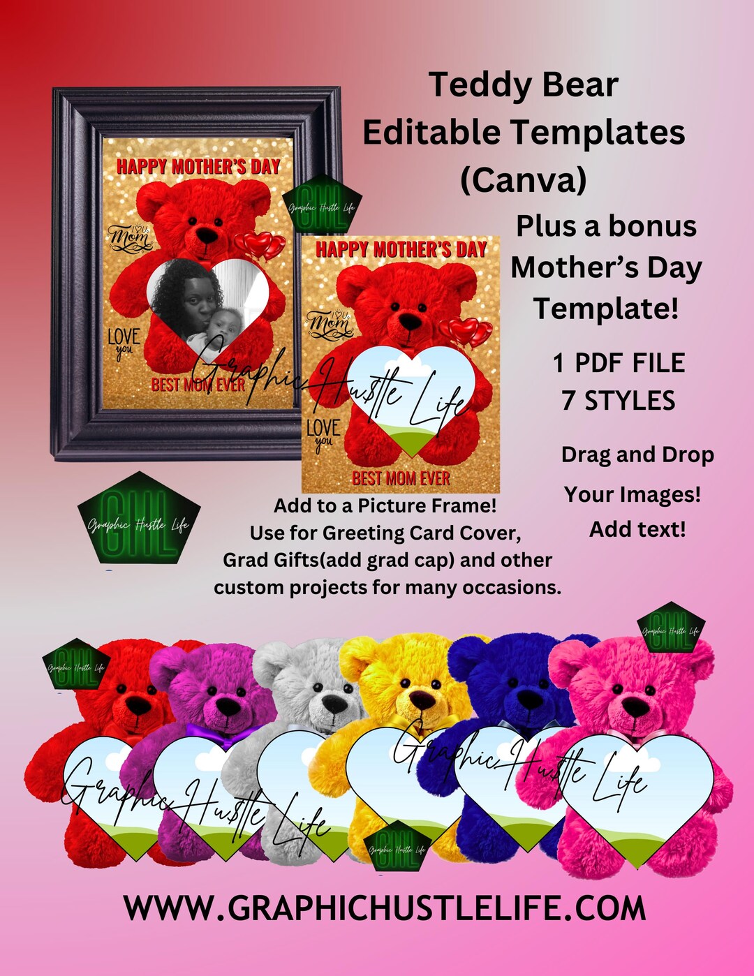Teddy Bear Editable Templates, Mother's Day Templates, Grad Template ...