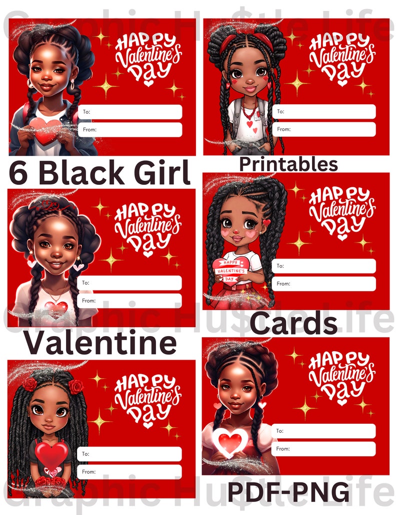 12 Valentine's Day Cards Bundle, Cute Black Girl Valentine Day Cards ...