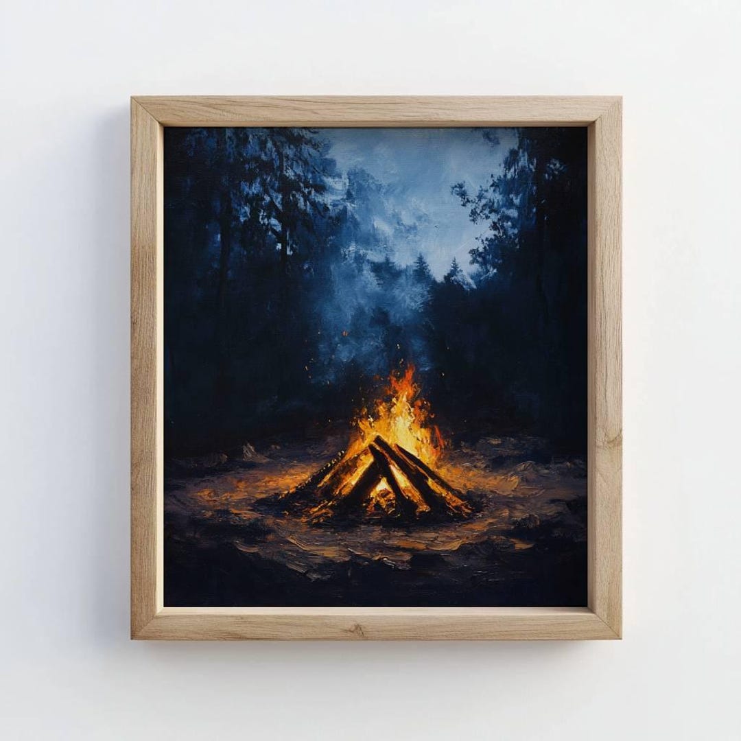 Campfire Print, Acrylic Art, Poster, Painting, Cozy Artwork, Hiking, up ...