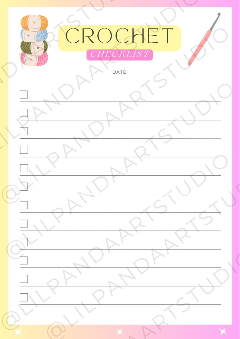 Crochet Checklist Printable & Fillable, Daily to Do List Template, Task ...