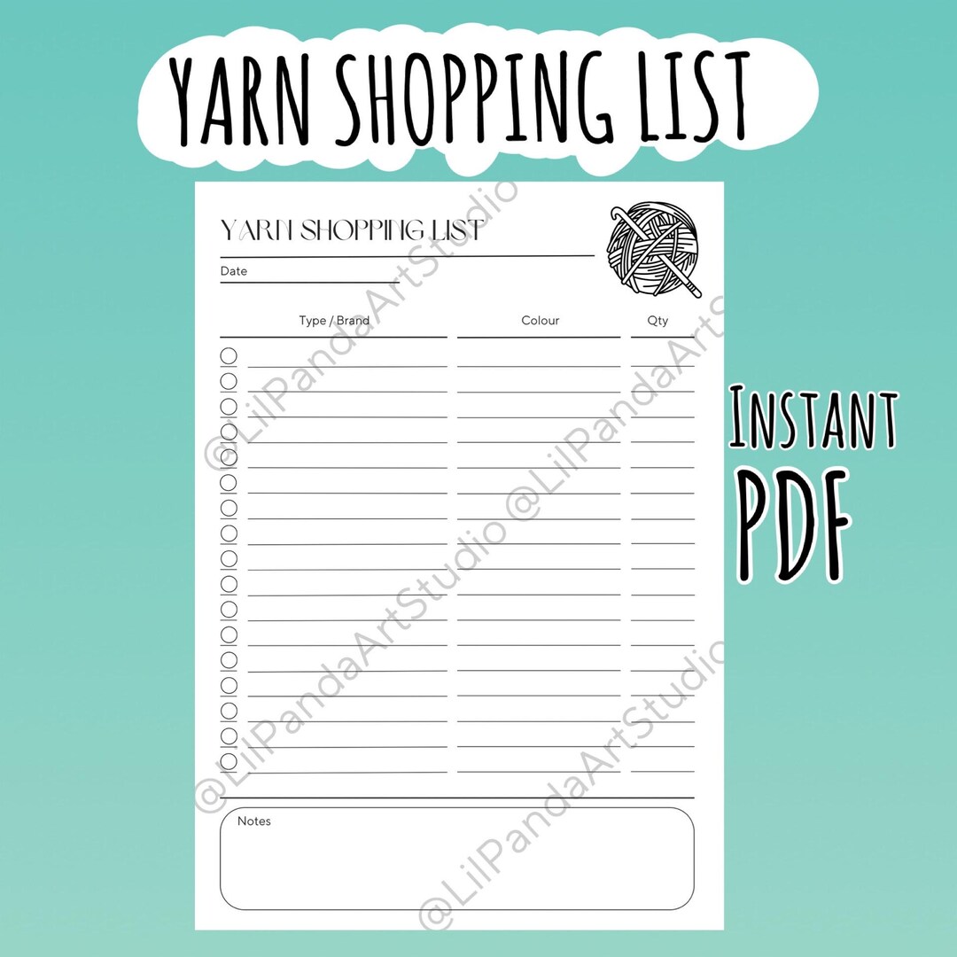 Yarn Shopping List Printable & Fillable, Daily to Do List Template,task List, Instant Download ...