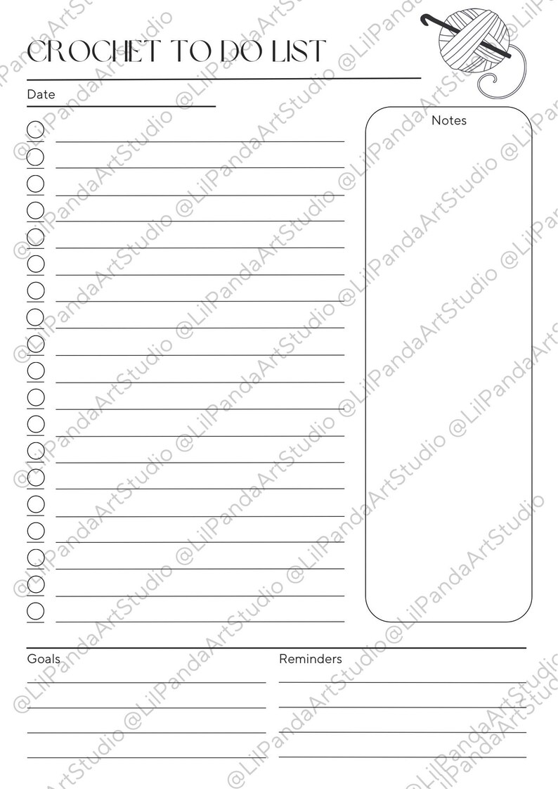 Crochet Checklist Printable & Fillable, Daily to Do List Template, Task ...