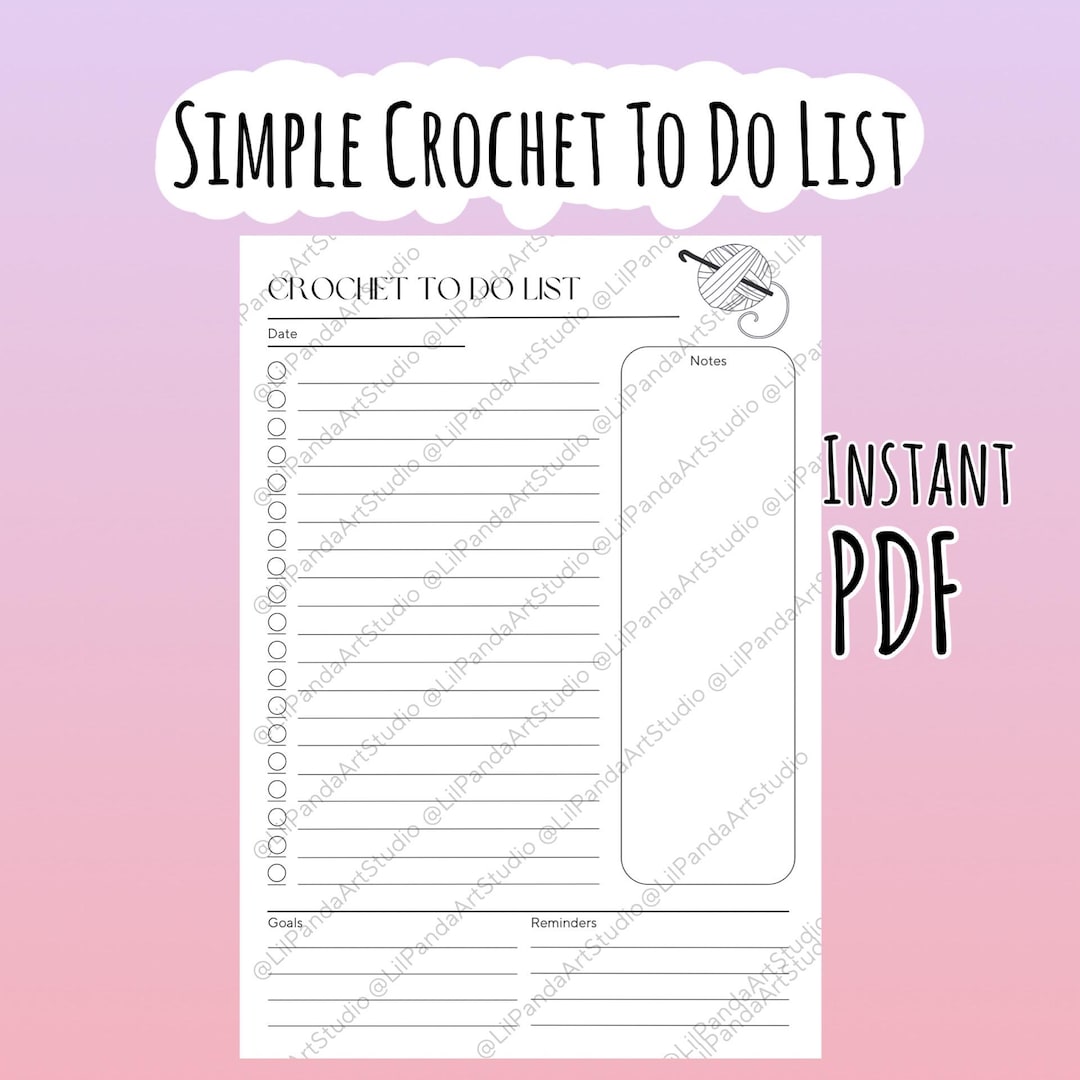 Crochet Checklist Printable & Fillable, Daily to Do List Template, Task ...