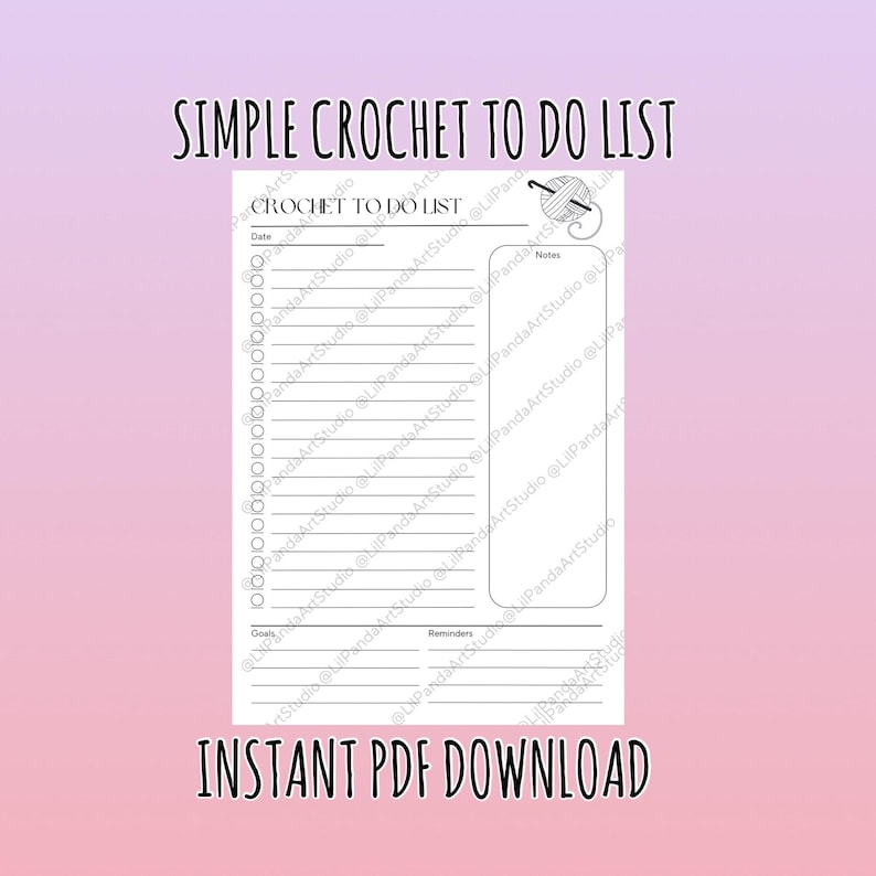 Crochet Checklist Printable & Fillable, Daily to Do List Template, Task ...