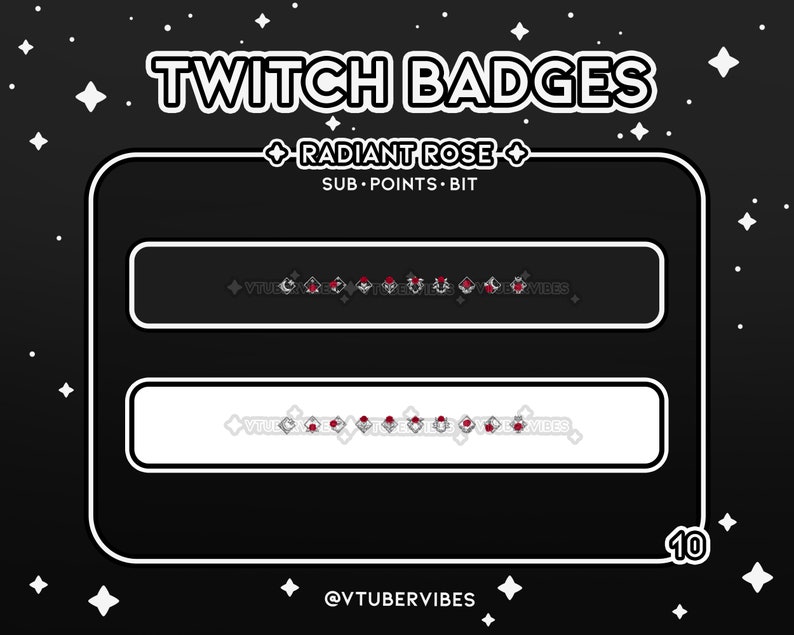 Red Radiant Rose Twitch Sub Badges Set of 10 Emotes Icons Star Graphic ...