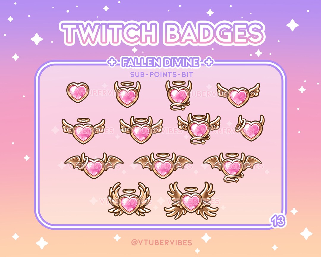 Fallen Divine GOLD Twitch Sub Badges Set of 13 Emotes Icons Heart Subs ...