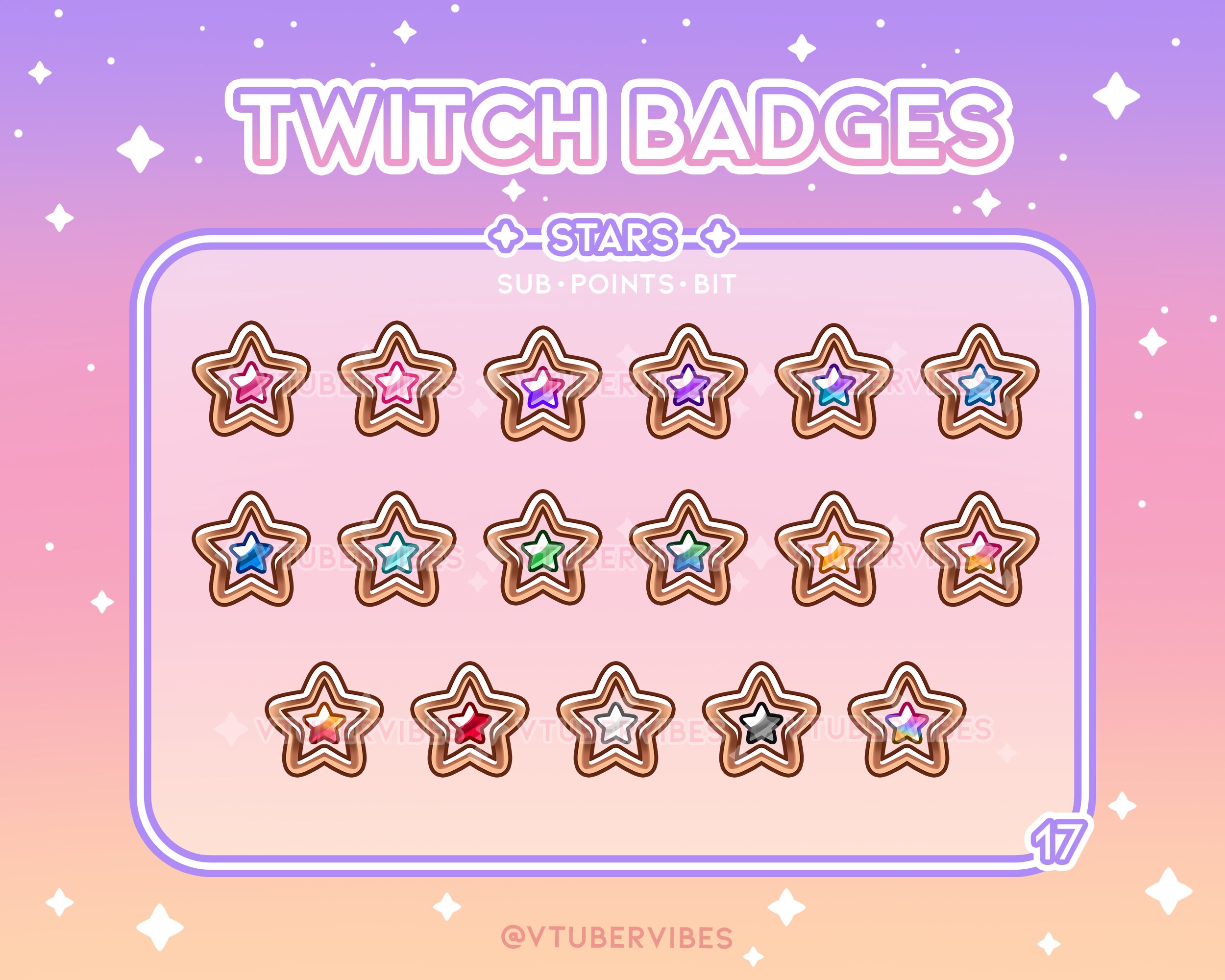 Stars Sub Badges Set of 17 Emotes Icons Graphic Chat Subs Gold Channel ...