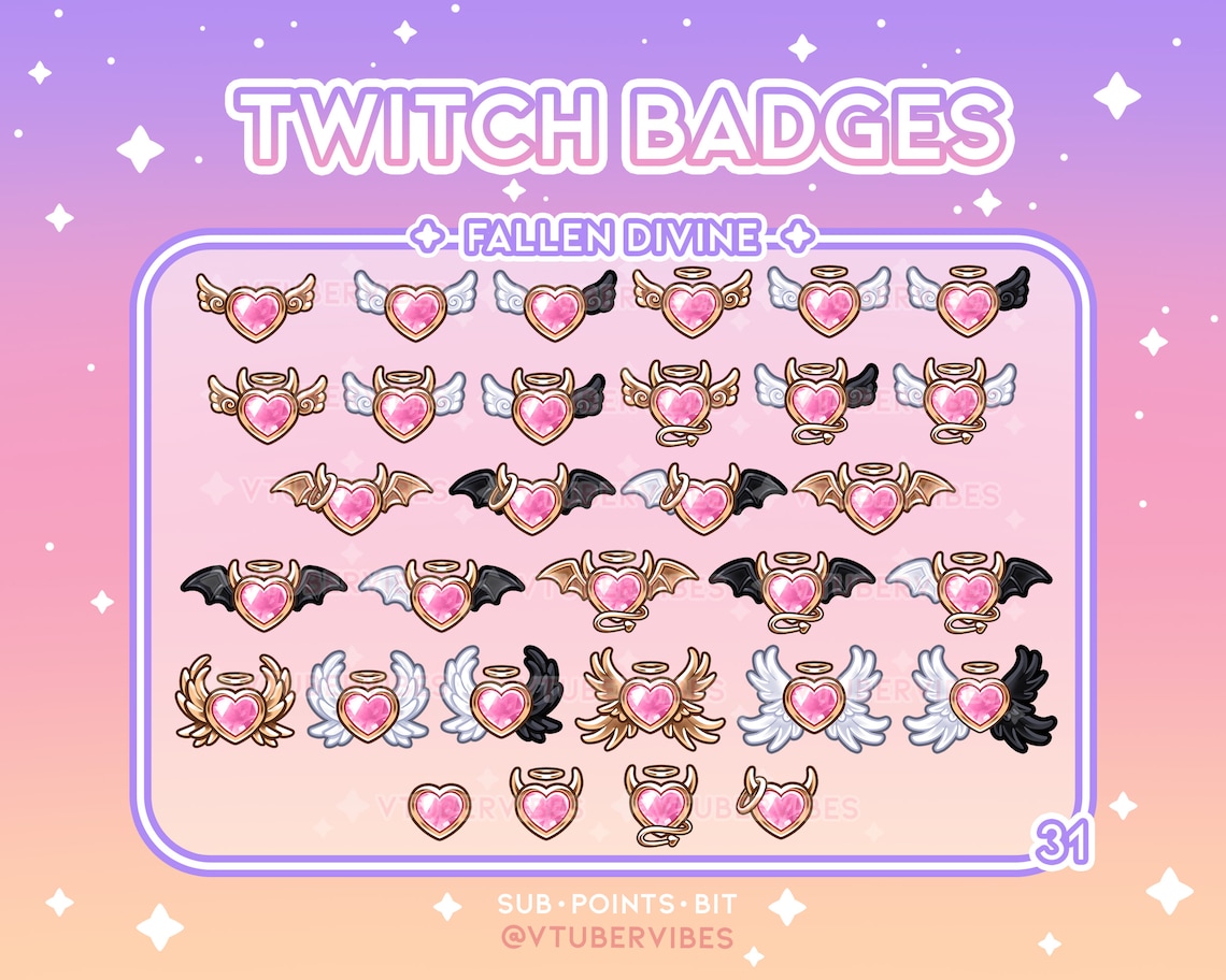 Fallen Divine Twitch Sub Badges | Set of 31 | Emotes | Icons | Heart ...