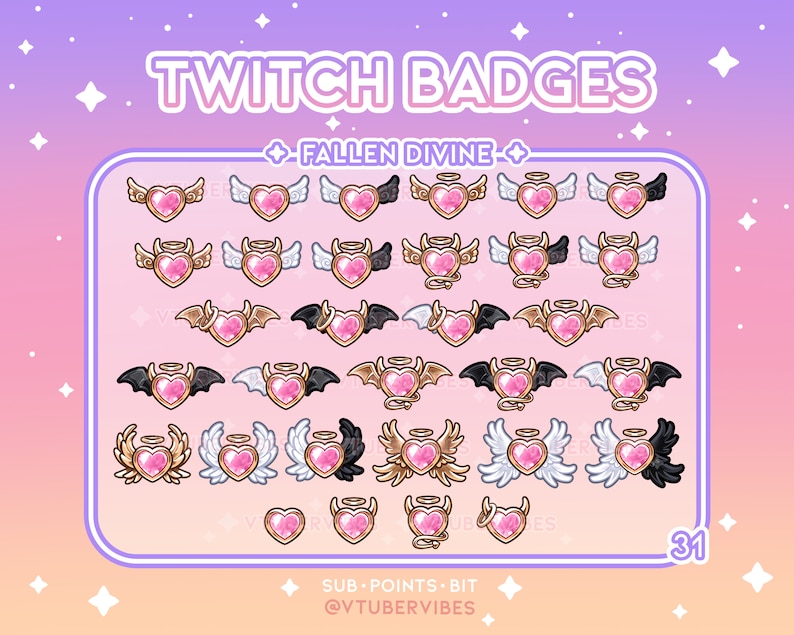 Fallen Divine Twitch Sub Badges | Set of 31 | Emotes | Icons | Heart ...