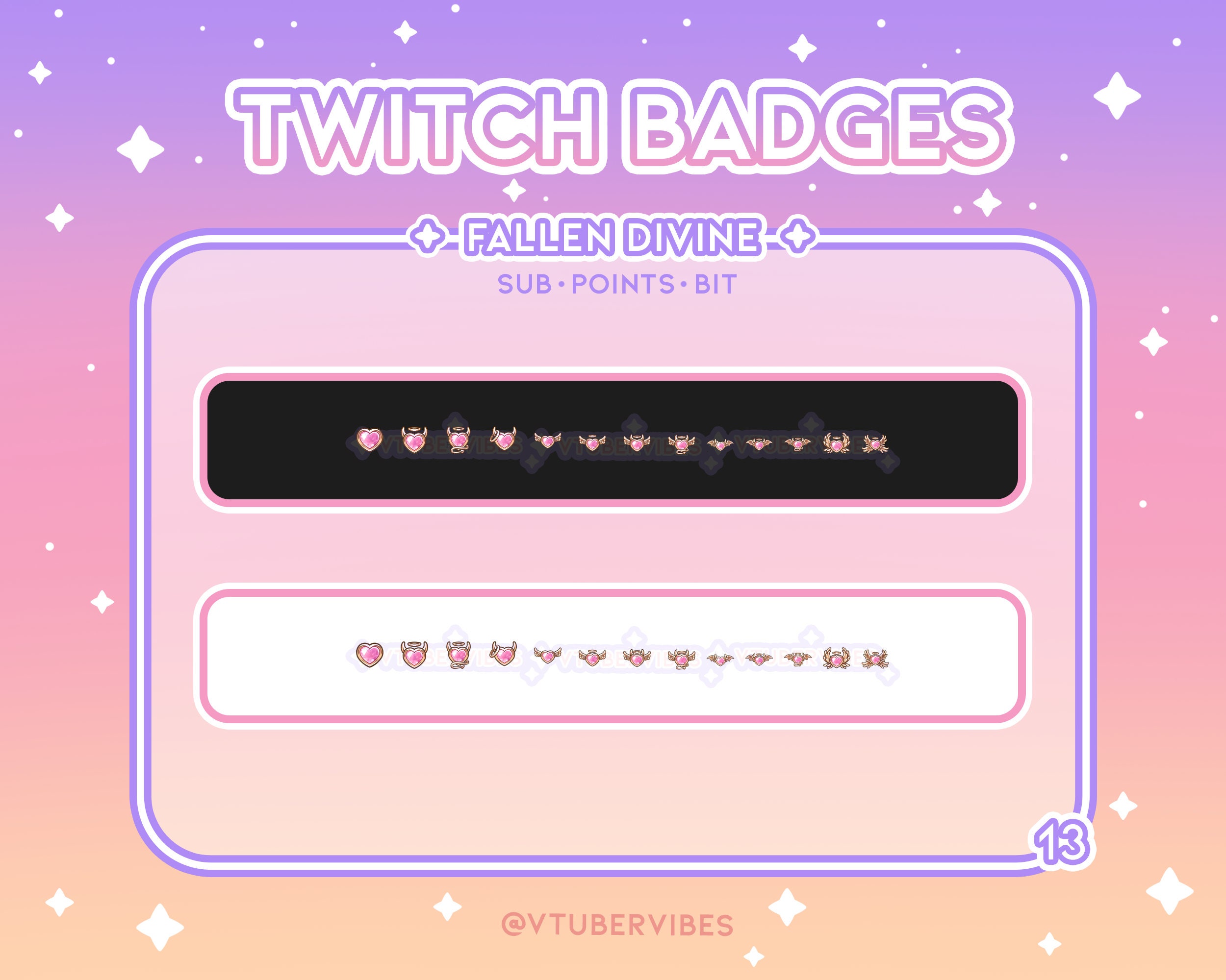 Fallen Divine GOLD Twitch Sub Badges Set of 13 Emotes Icons Heart Subs ...