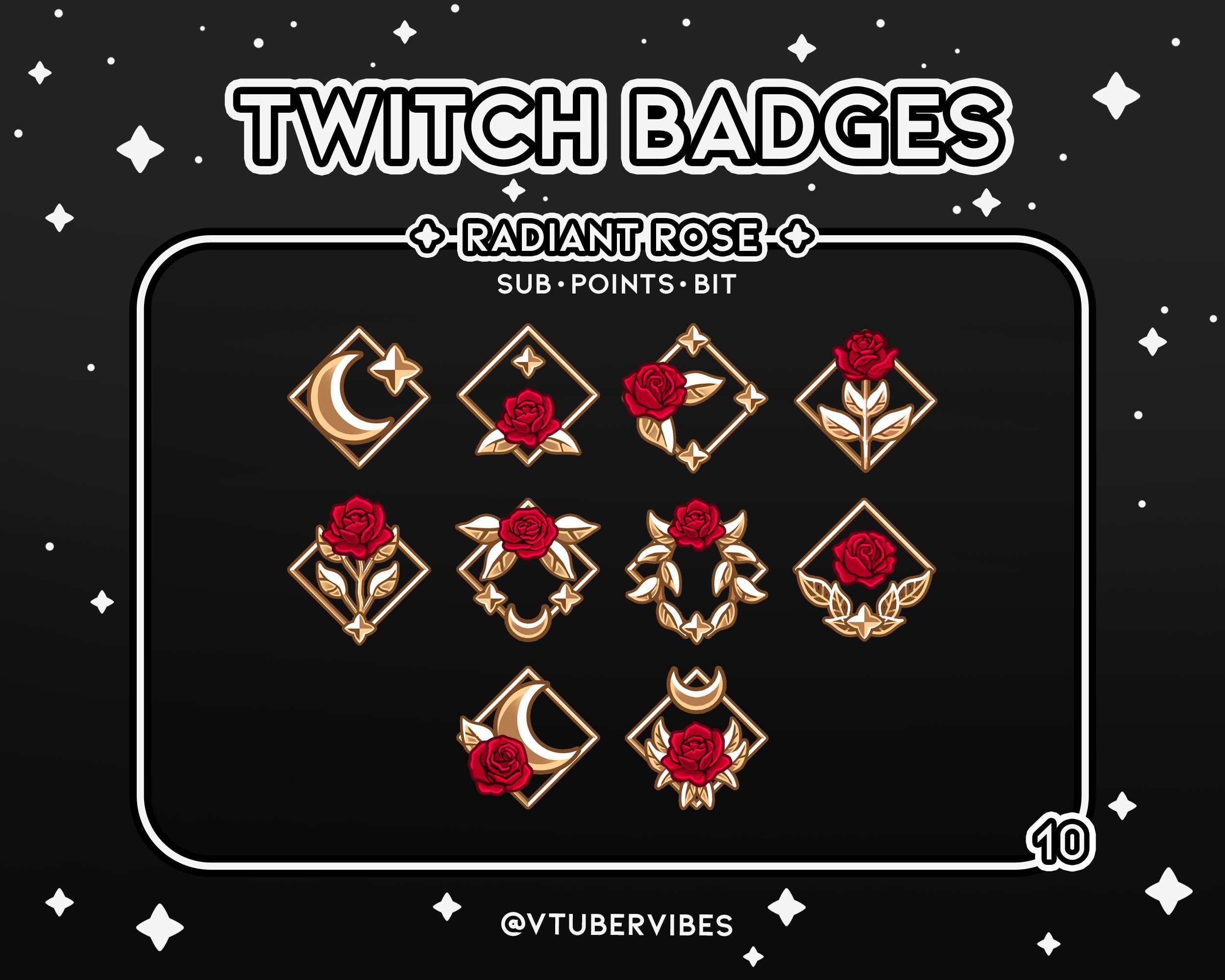 Red & Gold Radiant Rose Twitch Sub Badges | Set of 10 | Emote | Icons ...