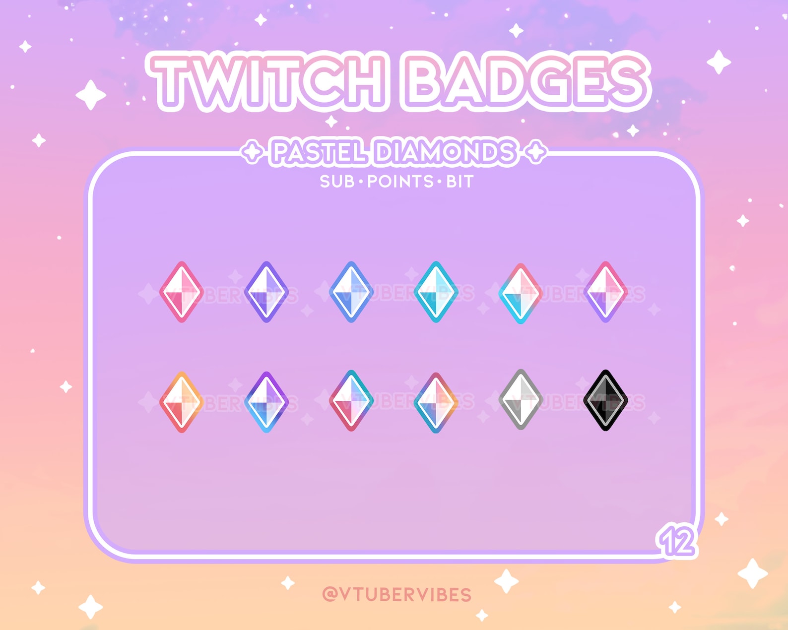 Pastel Diamond Twitch Sub Badges | Set of 12 | Icons | Diamond | Gem ...