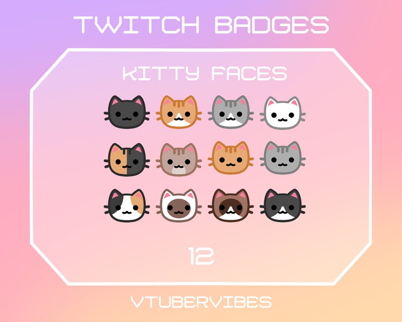 Kitty Faces Twitch Sub Badges Emotes Set of 12 Icons - Etsy