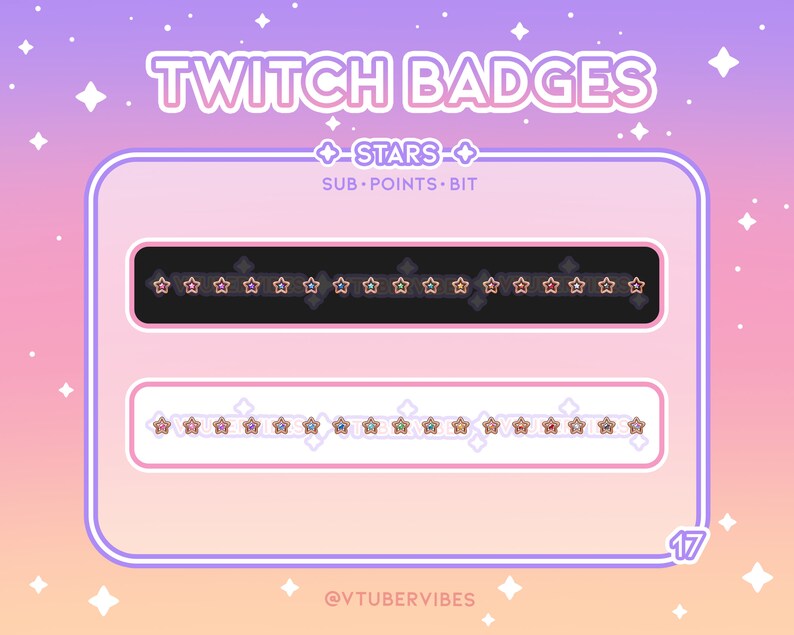 Stars Sub Badges Set of 17 Emotes Icons Graphic Chat Subs Gold Channel ...