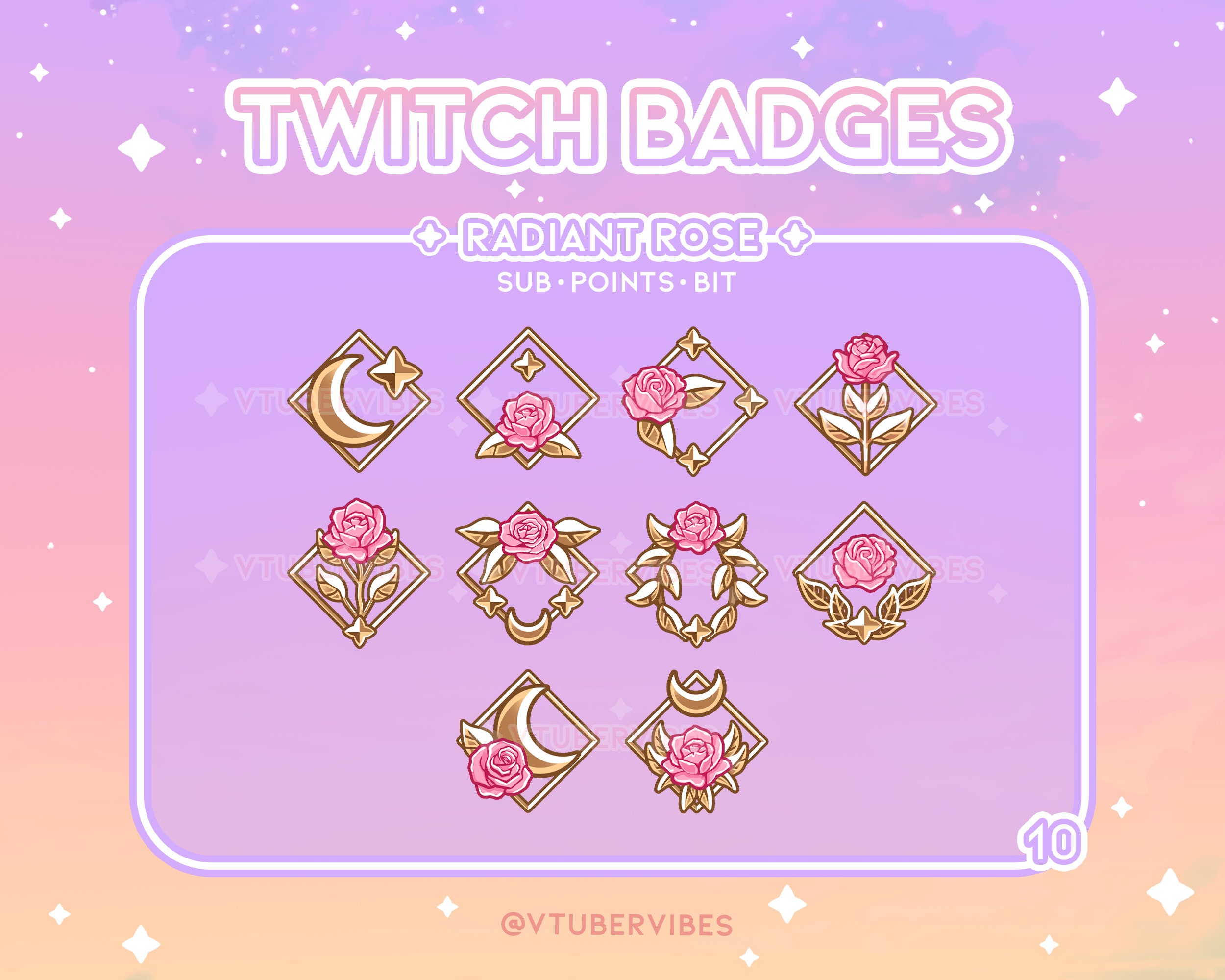 Radiant Rose Twitch Sub Badges | Set of 10 | Emotes | Icons | Star ...